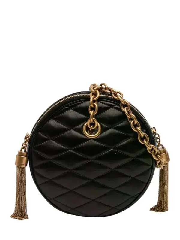 Saint Laurent Le Maillon Quilted Round Tassel Chain Crossbody Bag - Black