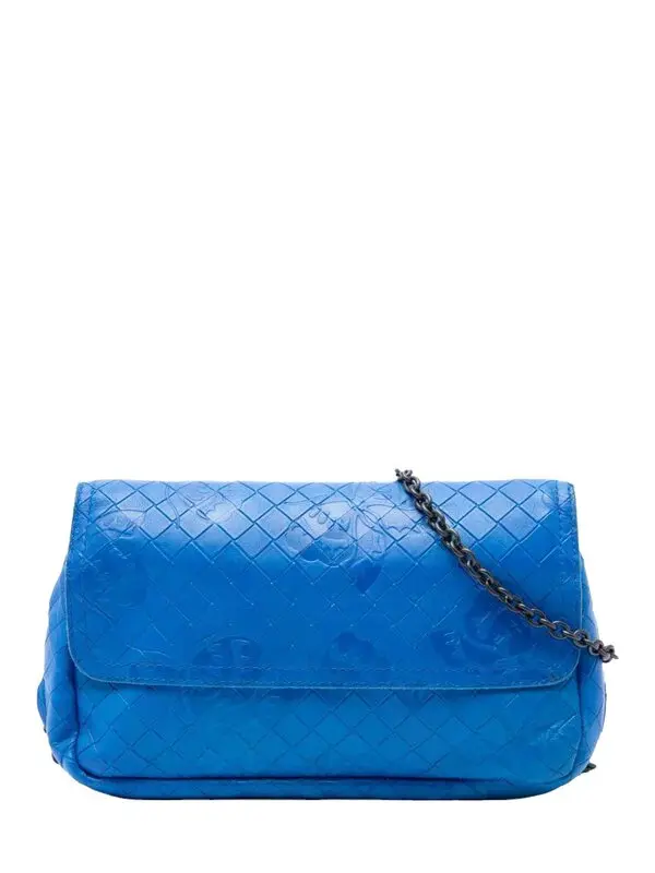 Bottega Veneta Small Intrecciomirage Embossed Butterfly Chain Crossbody Bag - Blue