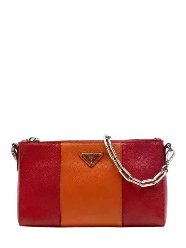 Prada Bicolor Saffiano Lux Crossbody Bag - Red