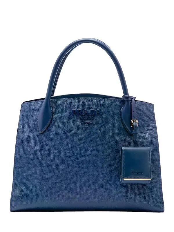 Prada Saffiano Cuir Monochrome Top Handle Satchel - Blue