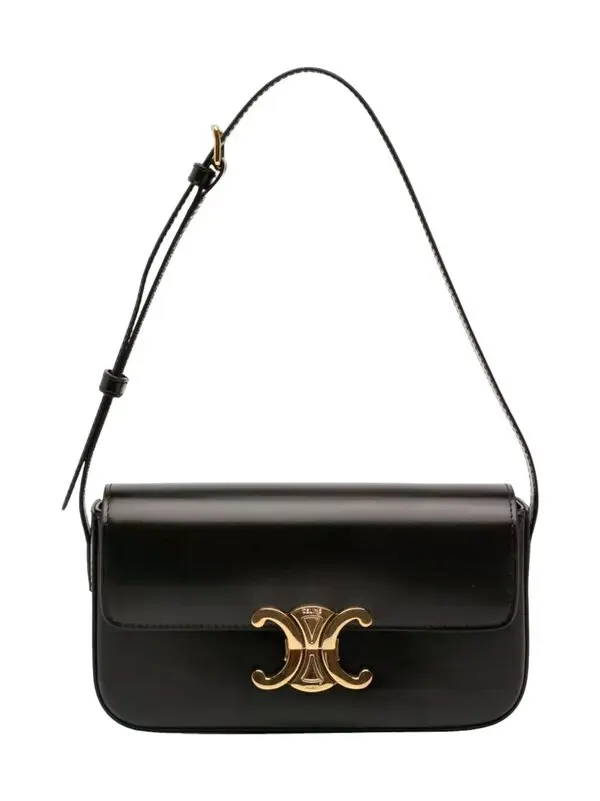 Celine Shiny Calfskin Triomphe Claude Shoulder Bag - Black