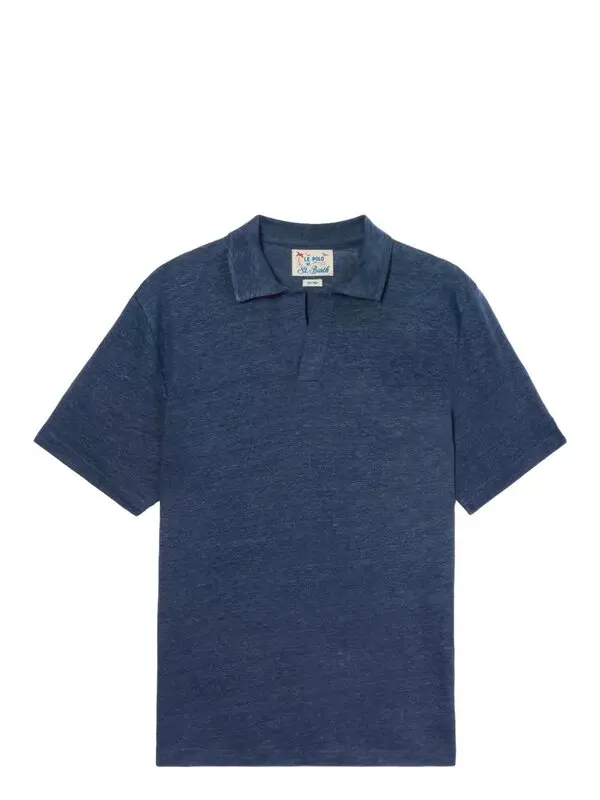 MC2 SAINT BARTH Fraser Polo In Pure Linen - Navy