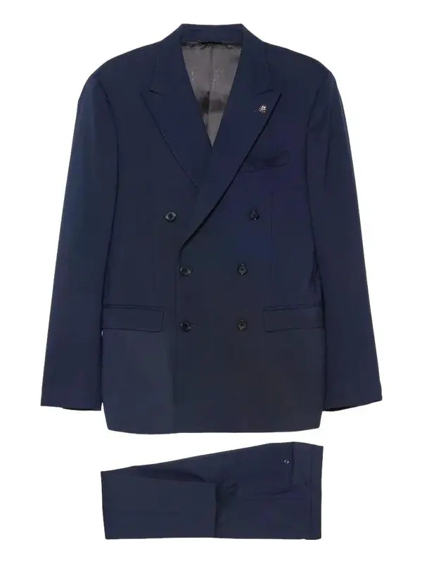 MANUEL RITZ Double-breasted Peak-lapel Suit - Blue