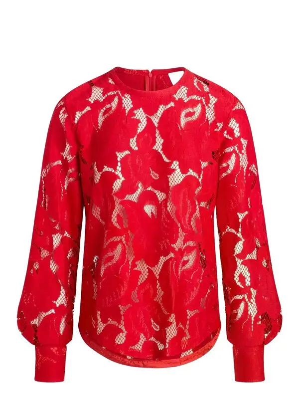 PATOU Balloon Sleeve Lace Top - Red