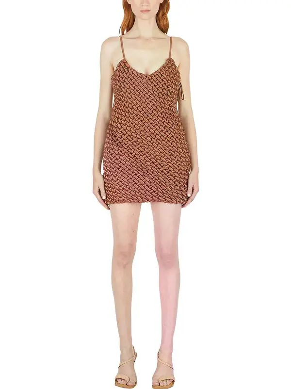 ISA BOULDER Woven V-neck Mini Dress - Brown