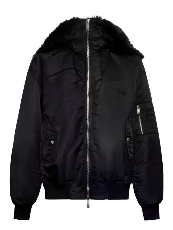 John Richmond Textured Collar Zip-up Jacket - Black