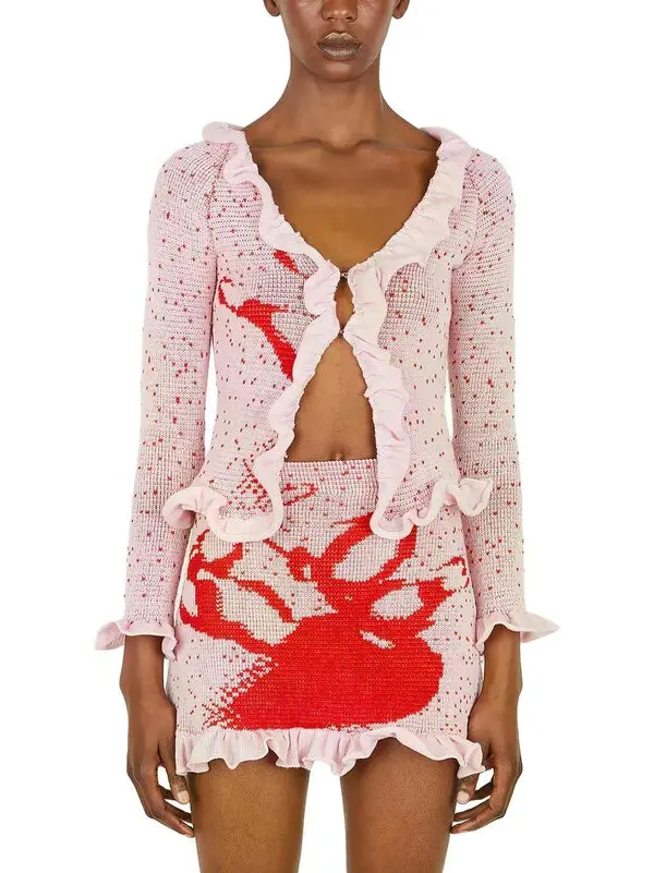 LOUISE LYNGH BJERREGAARD Ruffled Trim Cardigan - Pink
