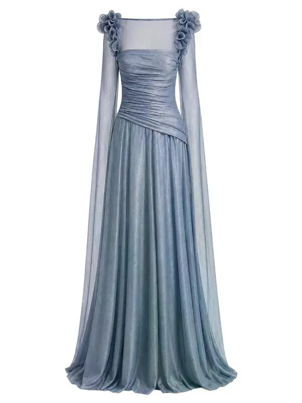 GEMY MAALOUF Dusty Embellished Ruched Gown - Blue