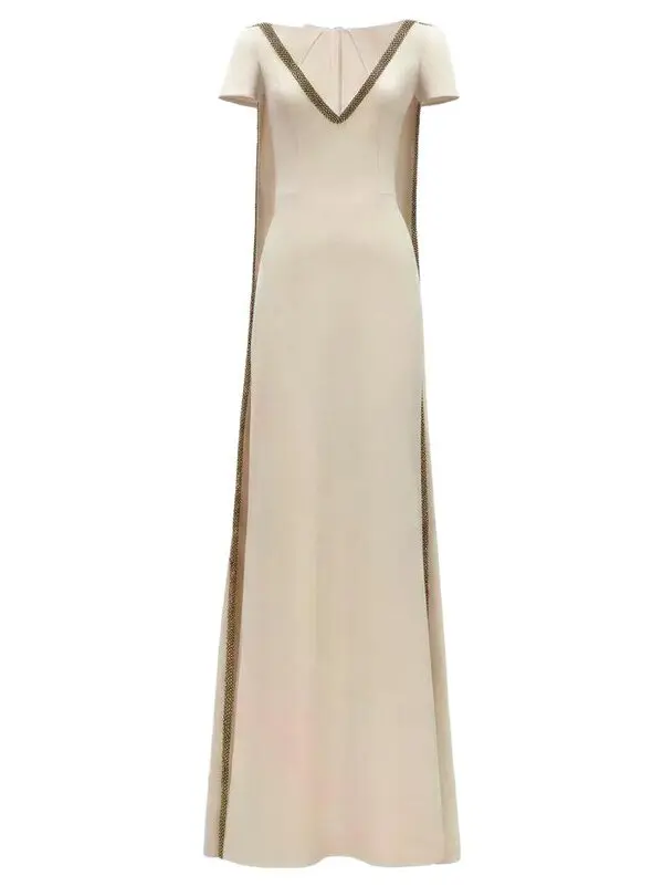GEMY MAALOUF Beaded Cape Detail Dress - Neutrals