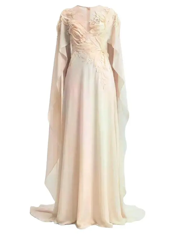 GEMY MAALOUF Embroidered Ruffled-sleeve Dress - Neutrals