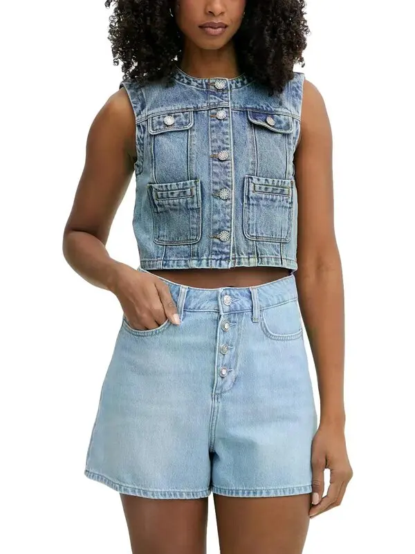 MORGAN Cropped Denim Gilet - Blue