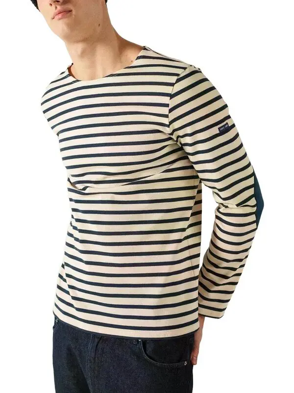Saint James Striped Elbow-patch T-shirt - Neutrals