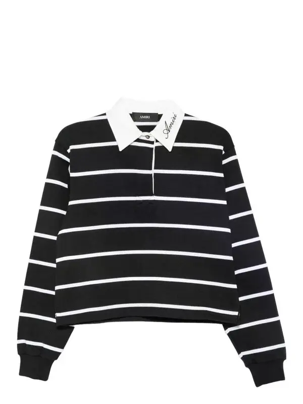 Amiri Striped Long-sleeve Polo Top - Black