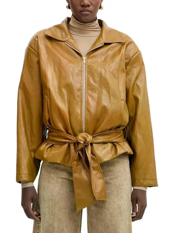 HAVEONE Belted Zip-up Jacket - Brown