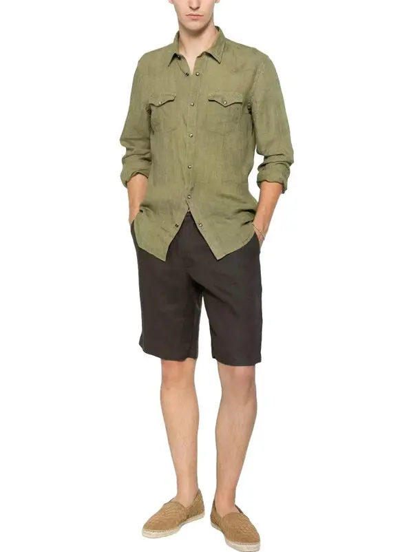 ALLEY DOCKS 963 Chocolate Linen Drawstring Waist Pleated Shorts - Brown