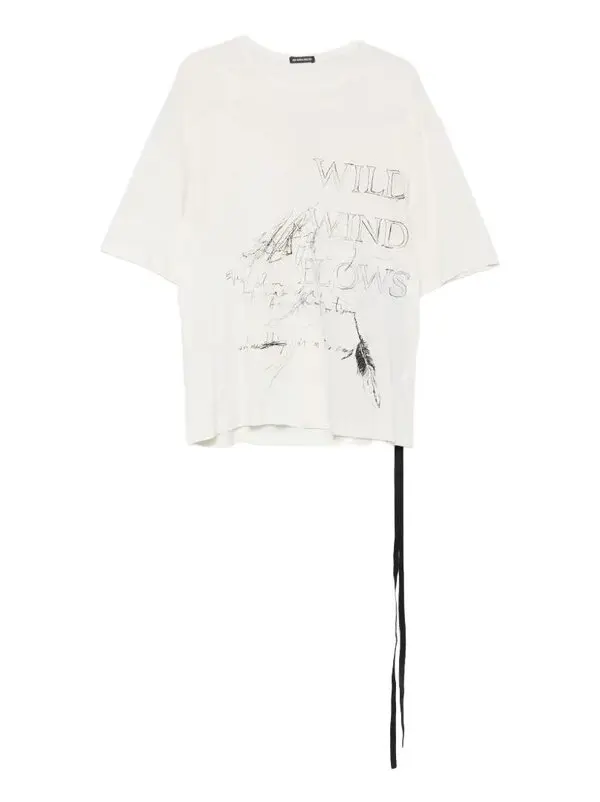 ANN DEMEULEMEESTER Graphic Print T-shirt With Ribbon Detail - White