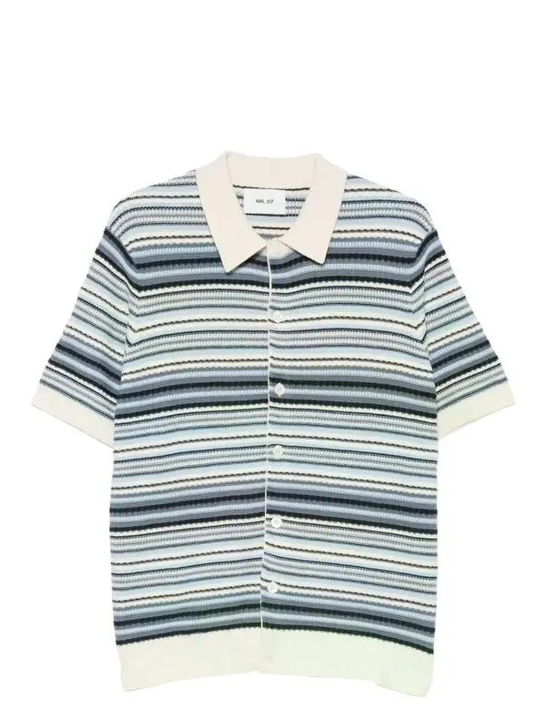 Nn07 Nolan 60019 Striped Knitted Shirt - Blue