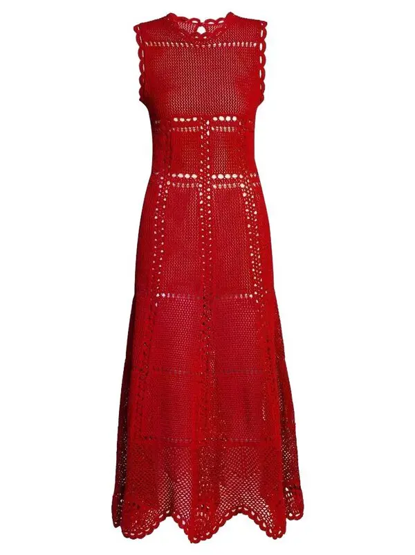 Erdem Crochet-knit Flare Midi Dress - Red