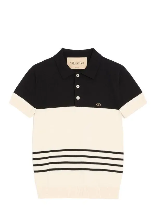 Valentino Garavani Wool Polo Shirt With Vlogo - Butter/black