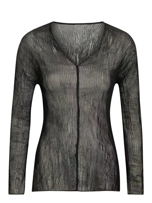 Issey Miyake Plissé V-neck Top - Black