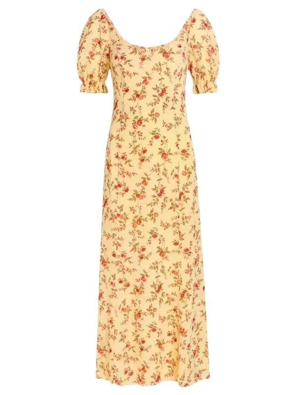 REFORMATION Gloria Floral-print Puff Sleeve Midi Dress - Yellow