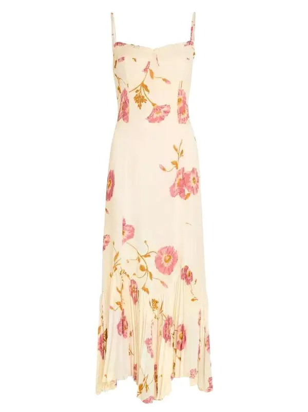 REFORMATION Aiko Floral-print Pleated Midi Dress - Neutrals