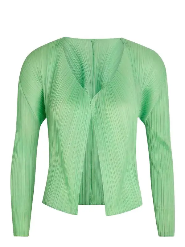 Issey Miyake Pleated V-neck Cardigan - Green