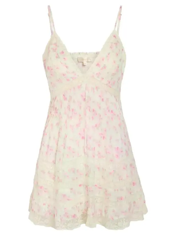 LoveShackFancy Alonna Floral-print Lace-trimmed Mini Dress - Neutrals