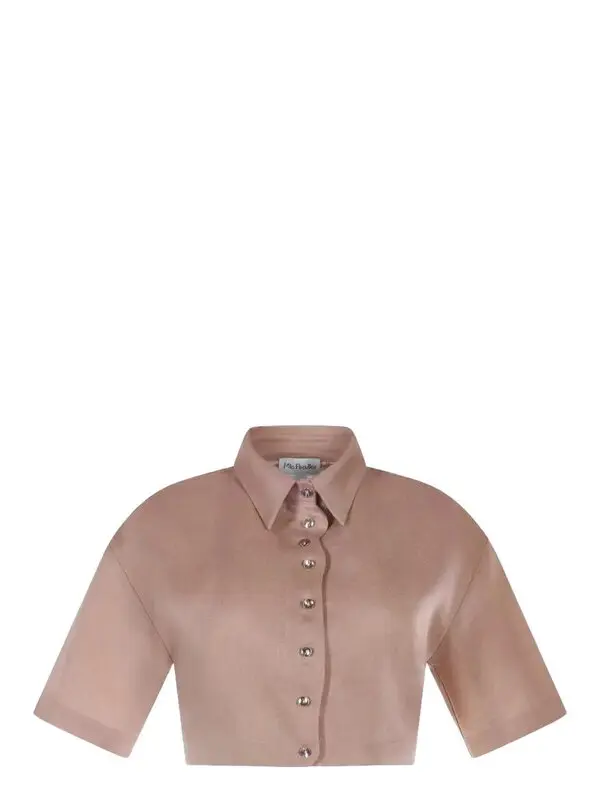 MIA PECULIAR Wave Linen Cropped Shirt - Neutrals