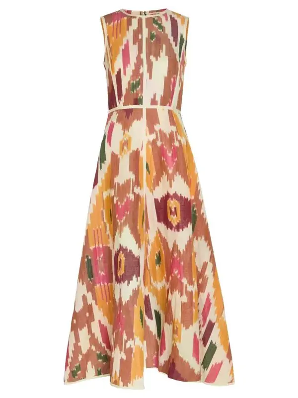 EMPORIO SIRENUSE Ikat Print Sleeveless Midi Dress - Pink