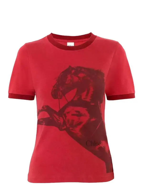 Chloé Horse Print T-shirt - Red