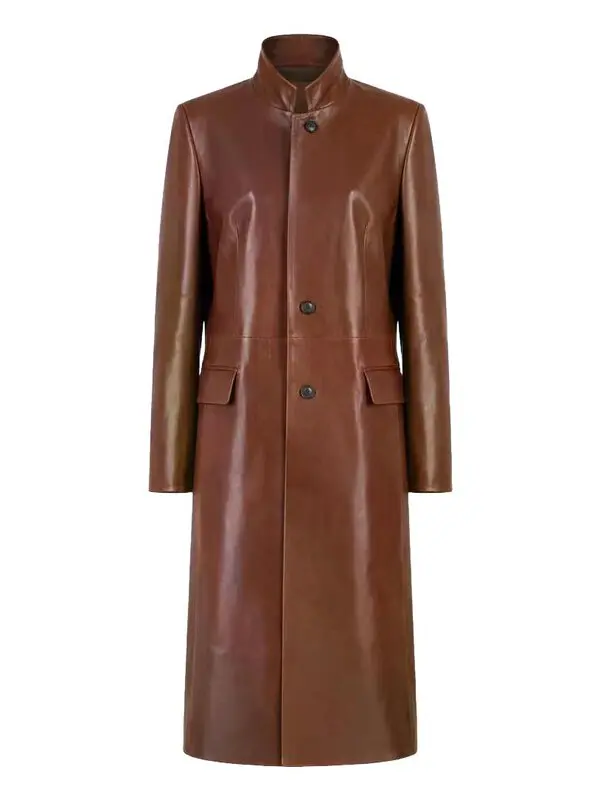 DESA 1972 Leather Redingote Coat - Brown