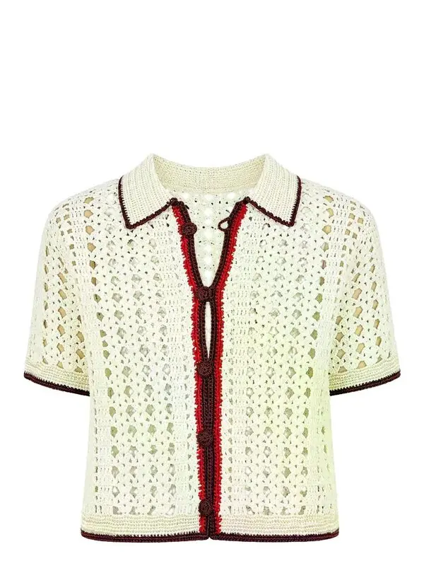 FORTE_FORTE White Crochet Knit Short-sleeve Shirt - Neutrals