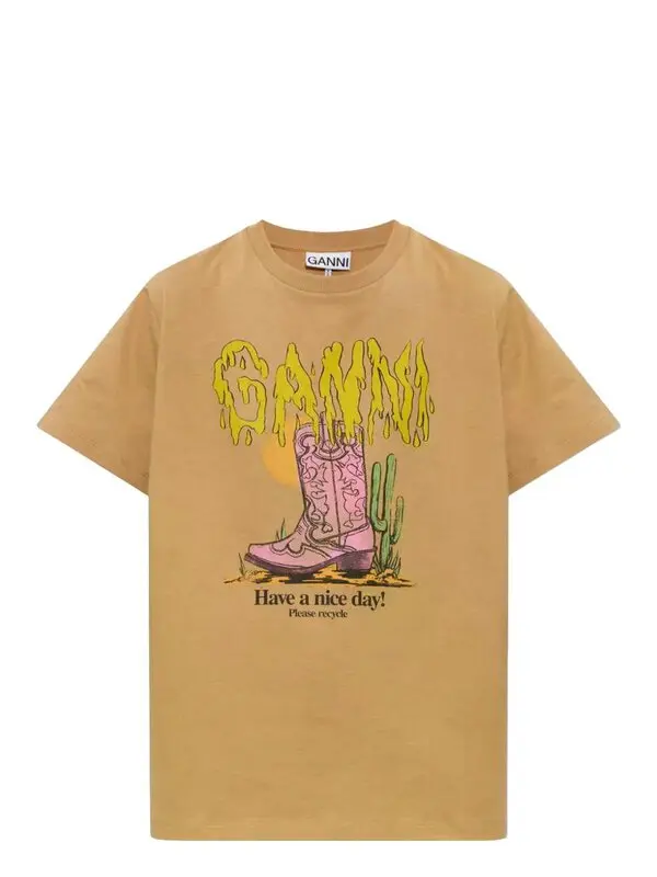 GANNI Graphic Print T-shirt - Neutrals