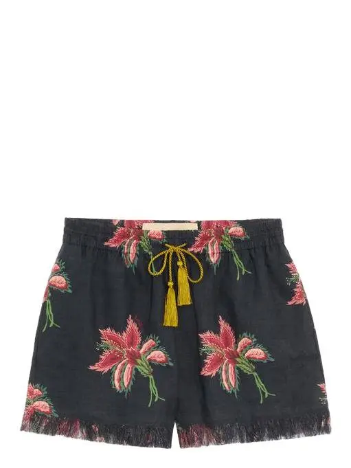 Valentino Garavani Papier Floral Linen Shorts - Black/multicolour