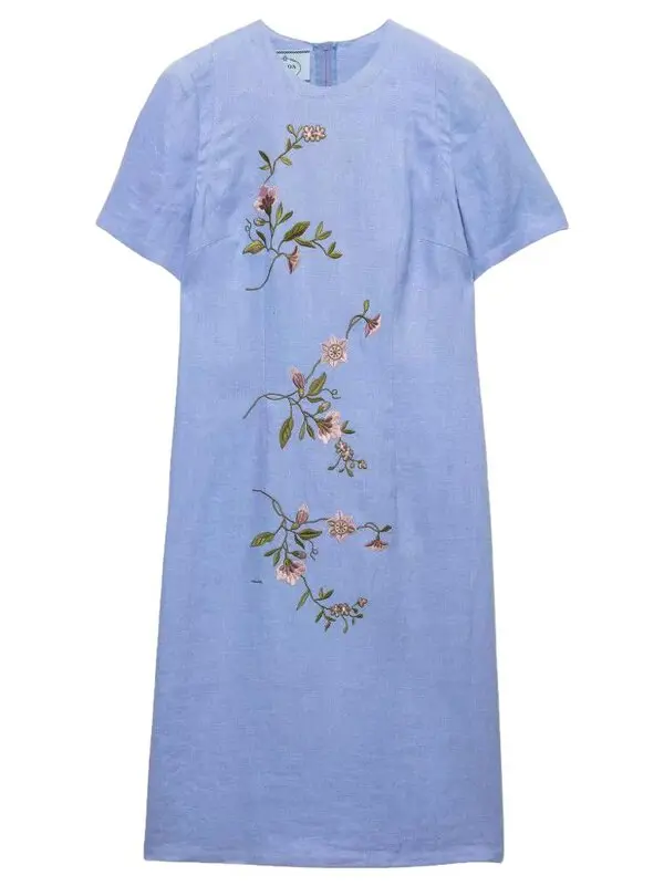 Prada Embroidered Linen Sheath Dress - Blue
