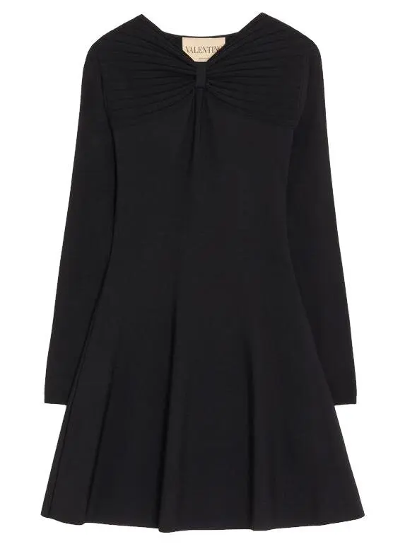 Valentino Garavani Stretch Viscose Dress With Ruched Bow Detail - Black