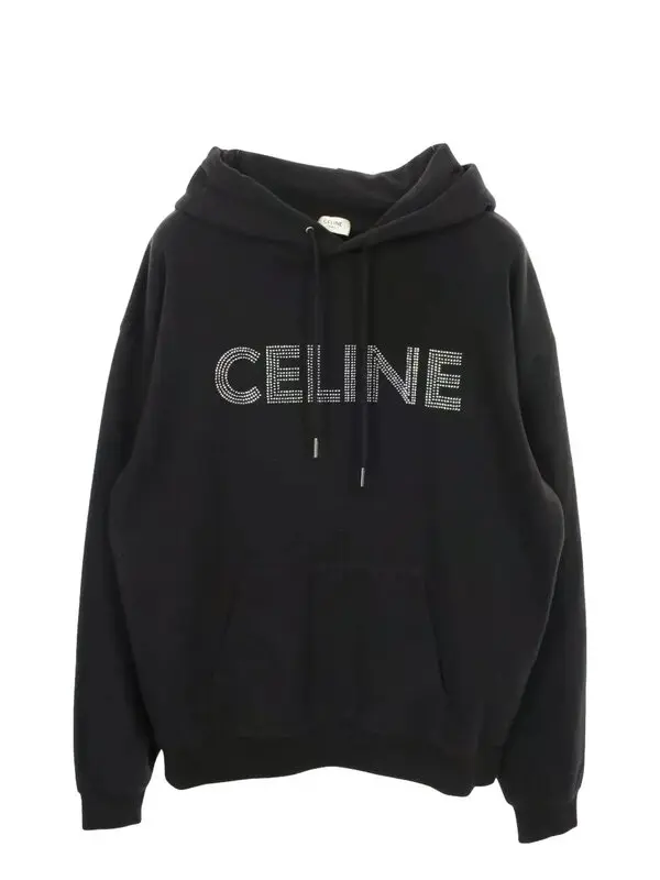 Celine Rhinestone Logo Hoodie - Black