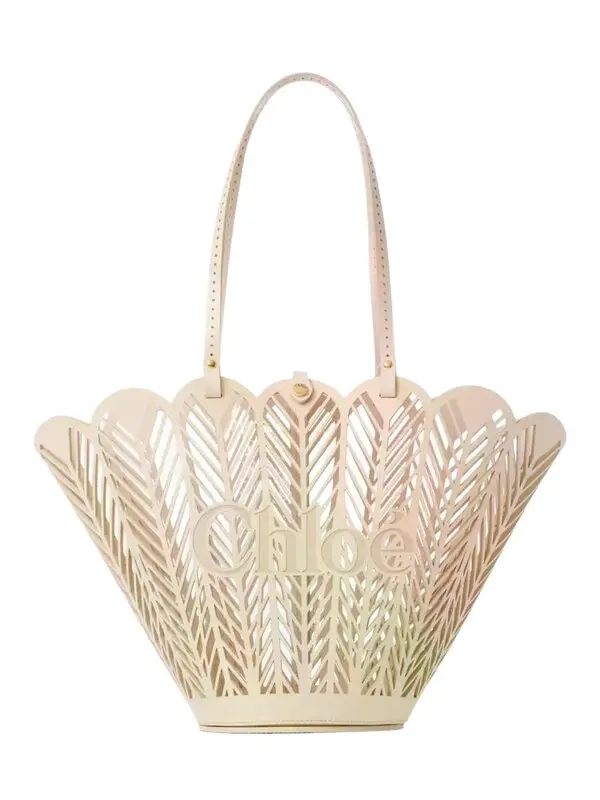 Chloé Soleil Cut-out Logo Debossed Tote Bag - Neutrals