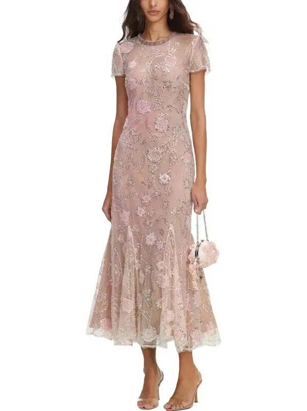 SELF-PORTRAIT Sequin-embellished Floral-print Midi Dress - Neutrals