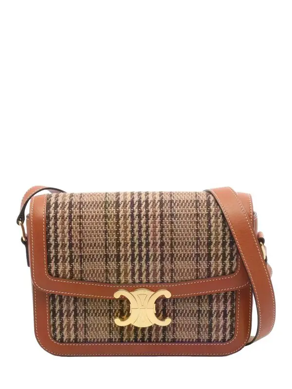 Celine Triomphe Tweed Shoulder Bag - Neutrals