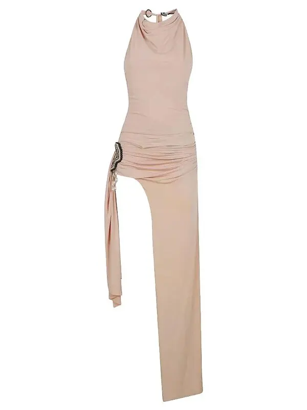 Amen Embellished Ruched Halter Neck Dress - Neutrals