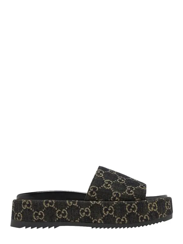 Gucci Gg Lame Platform Slide Sandal - Black
