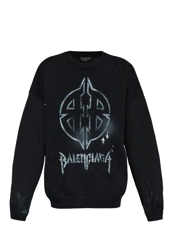 Balenciaga Logo Printed Long Sleeve Sweater - Black