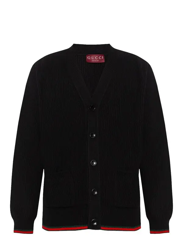Gucci Web Stripe Trim V-neck Cardigan - Black
