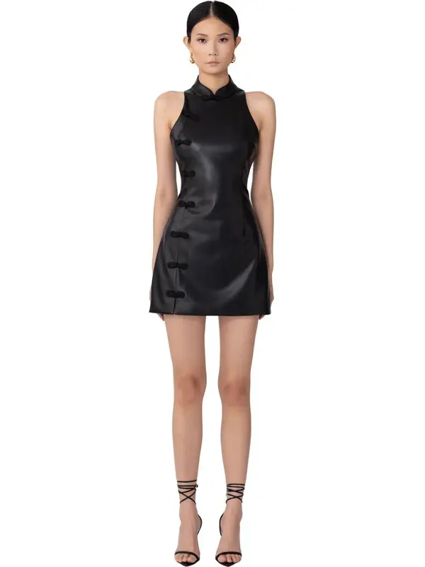 SAU LEE Sharon Faux Leather Mini Dress - Black
