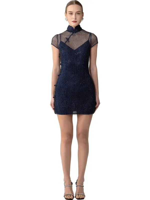 SAU LEE Serena Crystal Embellished Mini Dress - Blue Multi