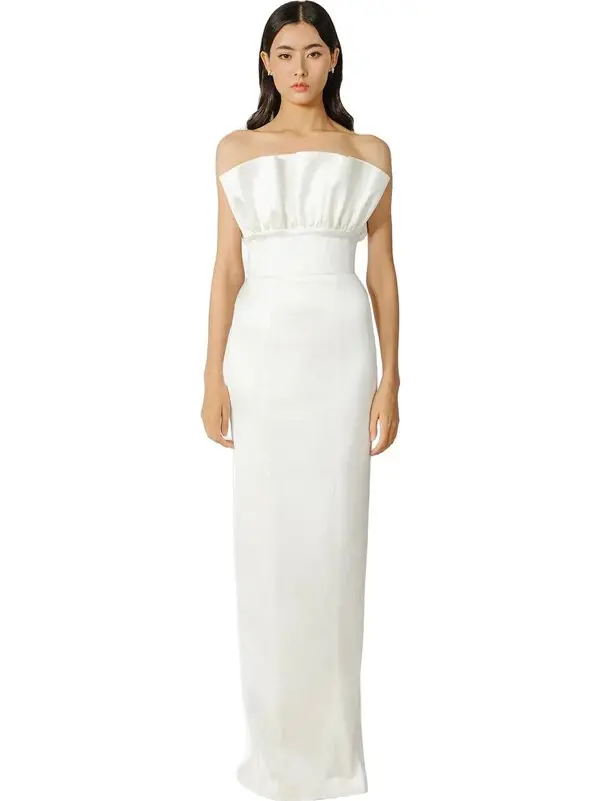 SAU LEE Strapless Satin Gown - Ivory