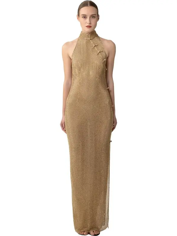 SAU LEE Santana Crystal Embellished Gown - Gold