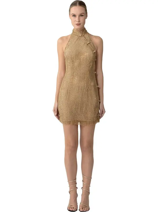 SAU LEE Selena Crystal Embellished Mini Dress - Gold